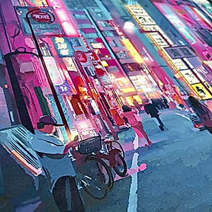 KOSHENIA Anime Poster Japanese Wall Art Set of 2 - Japan Print on Canvas Roll - Tokyo Neon Night City Scene Wall Decor Gift - Preppy Poster for Room Aesthetic UNFRAMED 11x14