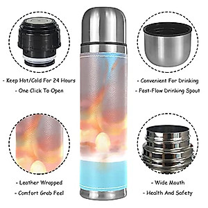 Stainless Steel Leather Vacuum Insulated Mug Sky Thermos Water Bottle for Hot and Cold Drinks Kids Adults 16 Oz