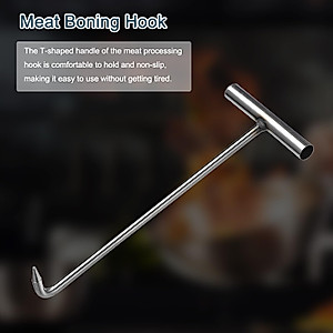 uxcell 15inch T-Handle Meat Boning Hook with Wide Handle, Stainless Steel T Hooks for Kitchen, Butcher Shop, Restaurant, BBQ Tool, Silver