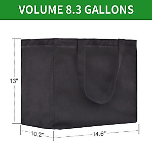 1 Pack Canvas Shopping Bags for Groceries, Holds 60 lbs Heavy Duty Reusable Canvas Grocery Bag, 8.3 gal Multi-Purpose Washable Canvas Grocery Bags Reusable Shopping Bags with 5 Pockets, Black
