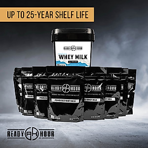 Ready Hour, Bulk Powdered Milk, Real Non-Perishable Whey, 25-Year Shelf Life, Portable Emergency and Adventure Food Supply, Durable Flood Safe Container, 144 Servings
