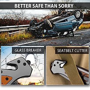 NedFoss Pocket Knife NF17, 3 in 1 3.8" Tactical Knife with Seat Belt Cutter, Glass Breaker, Liner Lock, Belt Clip, Survival Knife Hunting knife for Camping Hiking