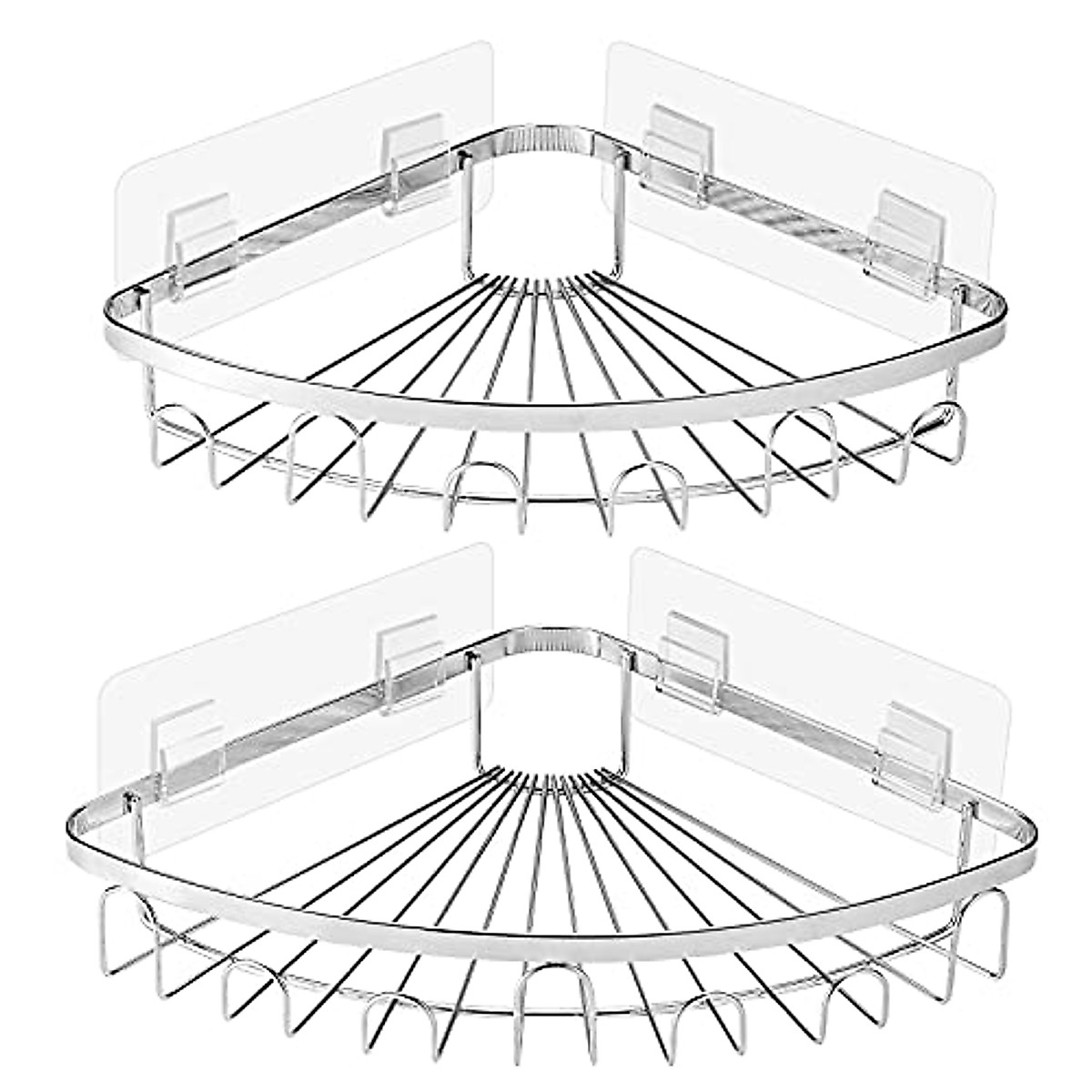 Lagute 2-Pack Corner Shower Caddy, SUS304 Stainless Steel, Wall Mounted Bathroom Shelf with Adhesive, Rustproof Storage Organizer for Toilet, Dorm and Kitchen, No Drilling, Silver