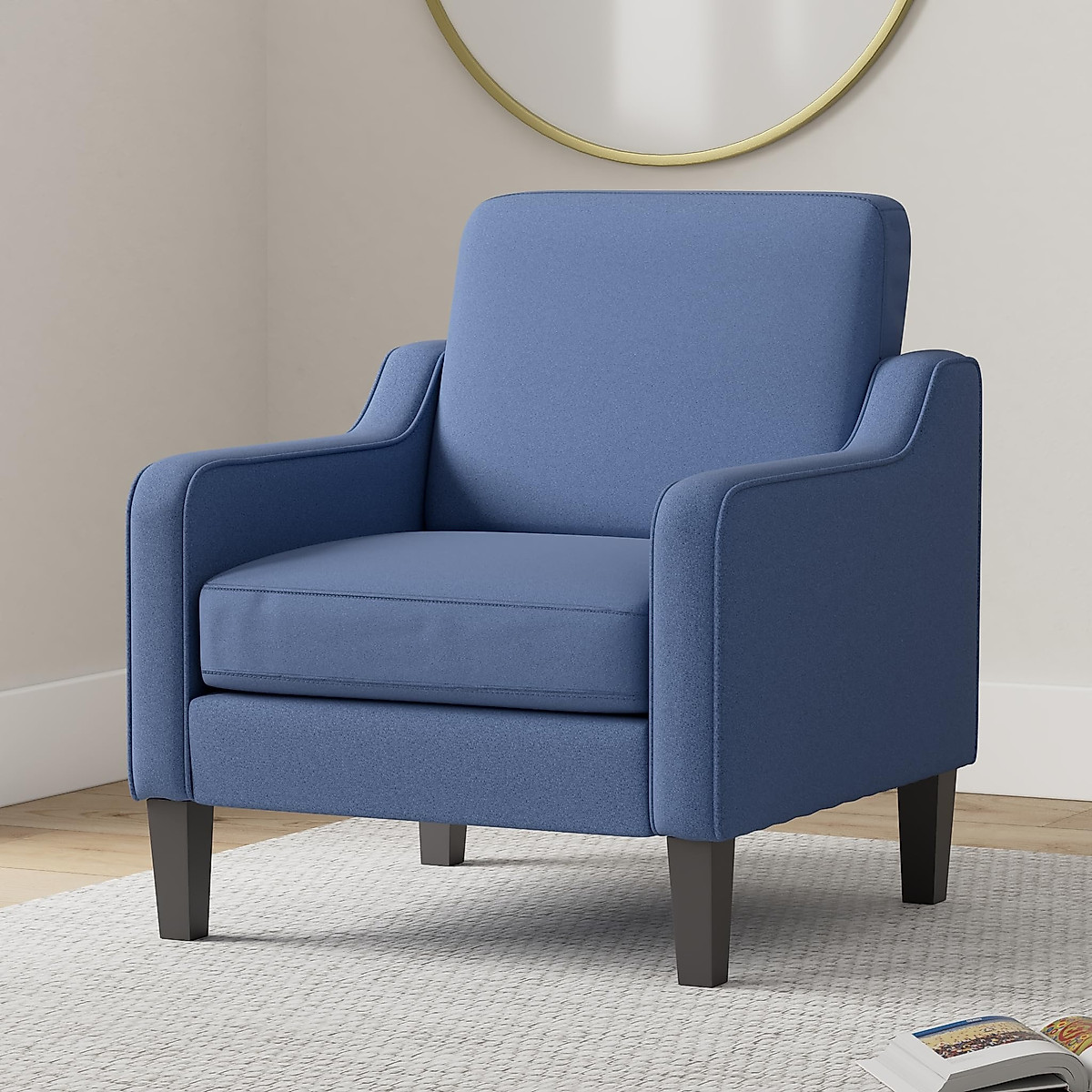 VINGLI Mid Century Modern Accent Chair,Navy Blue Fabric for Living Room Upholstered Armchair with Scooped Arms for Bedroom,Apartment,Studio,Office,Waiting Room