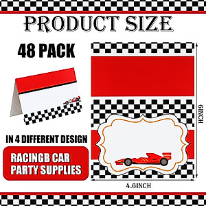 Affrolling 48 Pcs Race Car Food Labels Signs Folded Place Cards for Table Setting Blank Name Cards Birthday Party First Lap Around The Track Birthday Decorations
