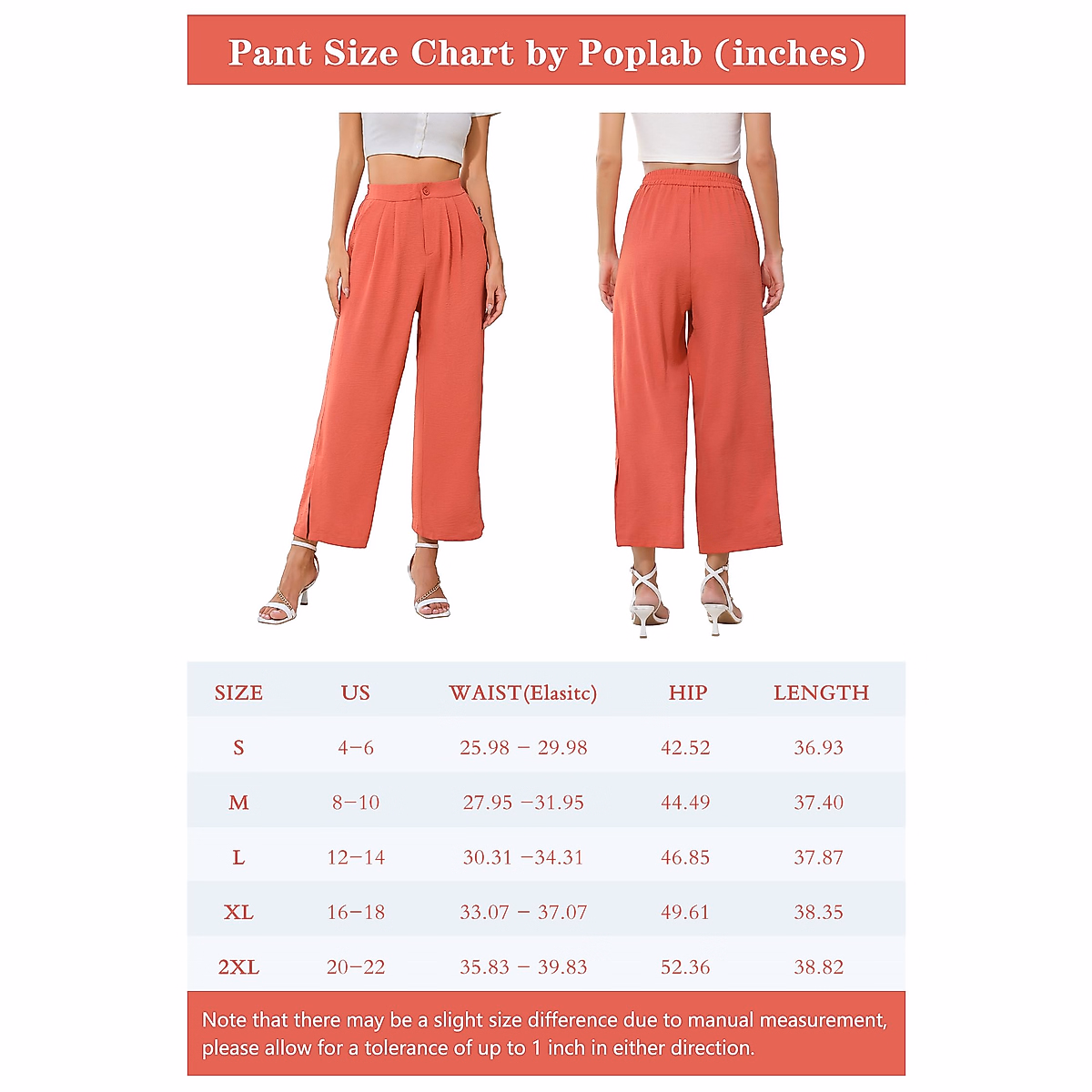 Poplab Wide Leg Petite Pants for Women Casual Flowy Elastic High Waist Capri Trousers with Pockets White, S