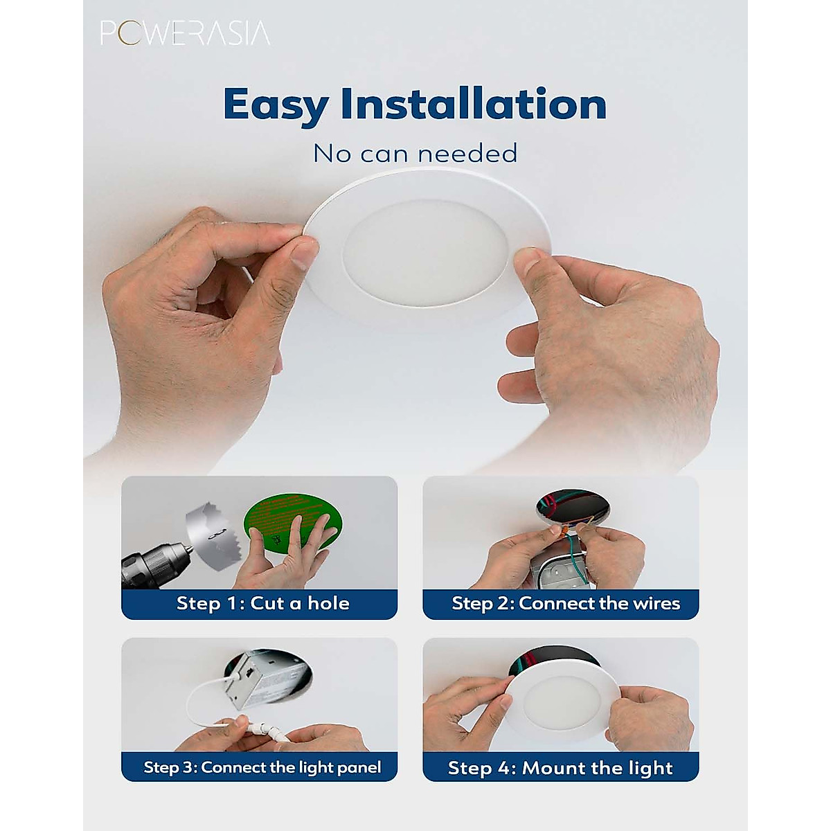 POWERASIA 12 Pack 4 Inch Ultra-Thin LED Recessed Ceiling Light with Junction Box, 5CCT Dimmable 2700K/3000K/4000K/5000K/6000K, 9W 850lm Can Killer Downlight-ETL and Energy Star Certified