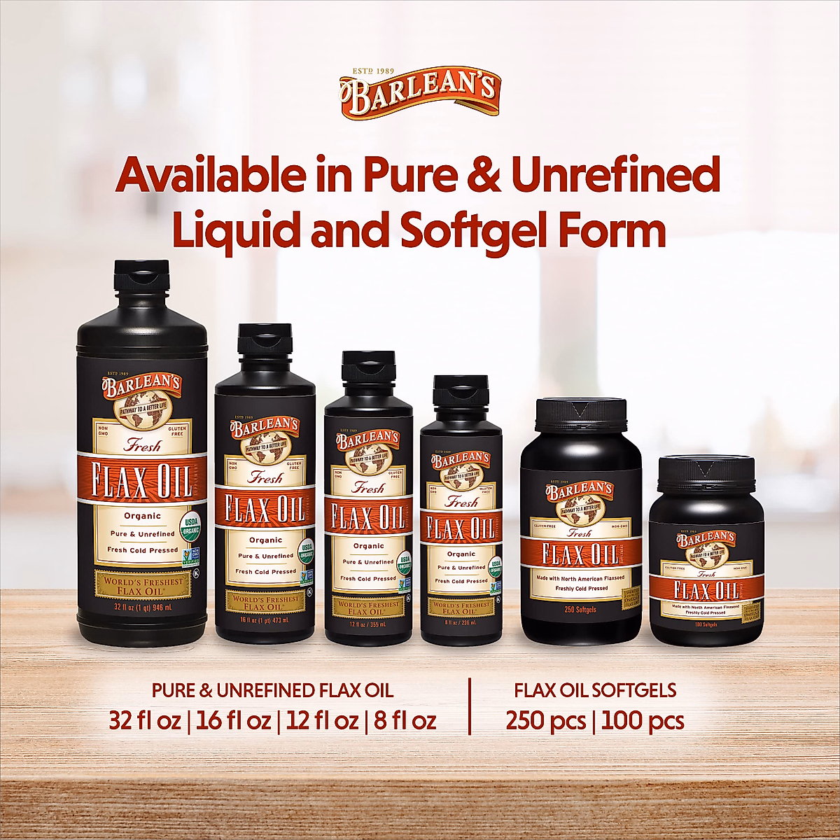 Barlean's Organic Flaxseed Oil Liquid, Cold Press Flax Seeds, 7,640mg ALA Omega 3 Fatty Acid Supplement for Healthy Hair, Skin, and Eyes, Vegan & Gluten Free, 12 oz