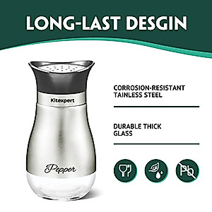 Salt and Pepper Shakers Set - KITEXPERT Stainless Steel Salt Shakers for Kitchen - Glass Bottom Spice Dispenser & Modern Kitchen Accessories Set (4 oz)
