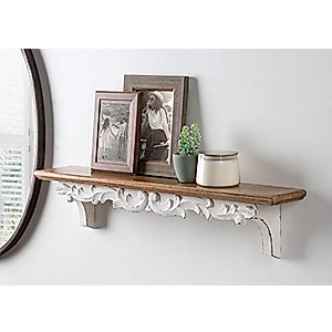 Kate and Laurel Abberly Farmhouse Wall Shelf, 28 x 5 x 6.5, Rustic Brown and White, Rustic Floating Shelf for Wall