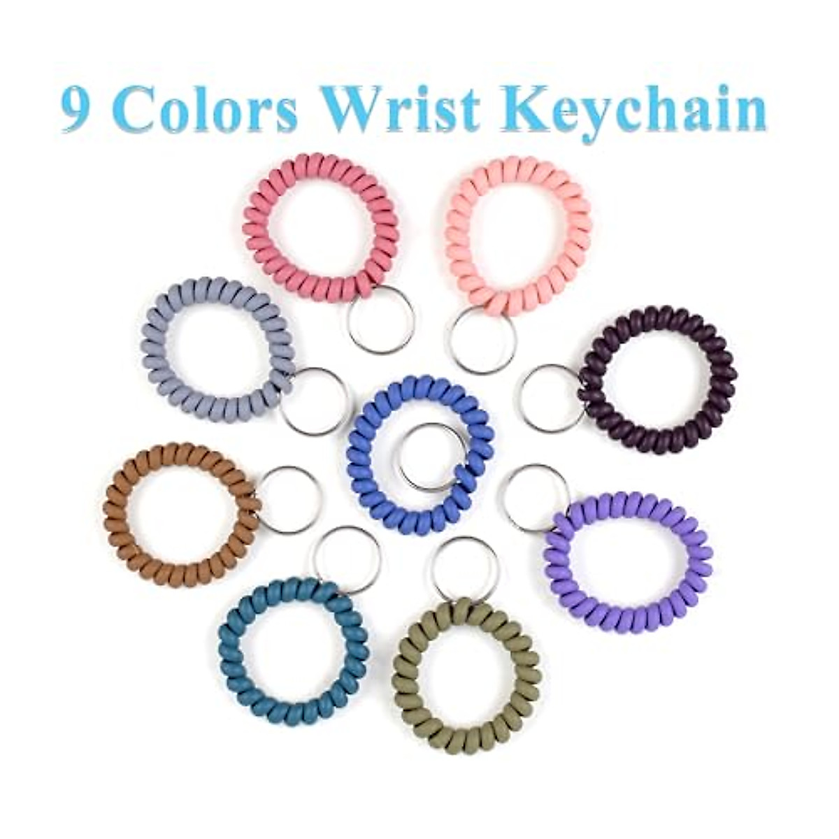 Oligei 9 Colors Wrist Keychain, Key Chain Wristlet Retractable Spiral Coil, Key Wristlet Wrist Strap Coil Key Chain, Spiral Key Ring Bracelet for Sauna, Outdoor, Sports