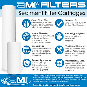 10 PACK | APPLIED MEMBRANES INC. 5 Micron Sediment Filter Replacement | 20" Whole House Sediment Filter | Depth Filter Removes Rust, Dirt, Sand, Silt, and Suspended Solids | H-F20BB05CF Box of 10