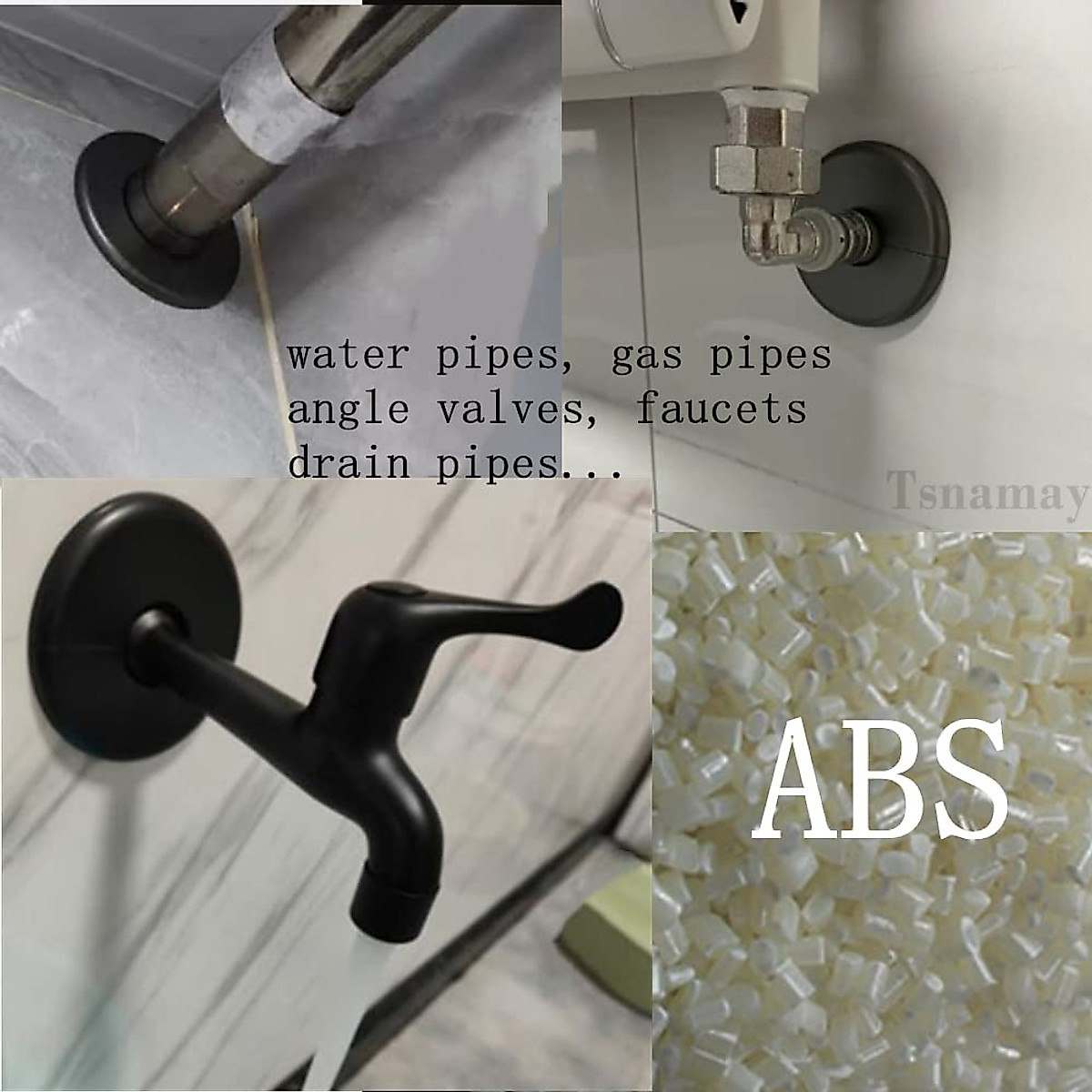 Tsnamay 4 Pcs Wall Split Flange, ABS Round Self-Adhesive Escutcheon Plate Buckles Design for 1"/26mm,Silver