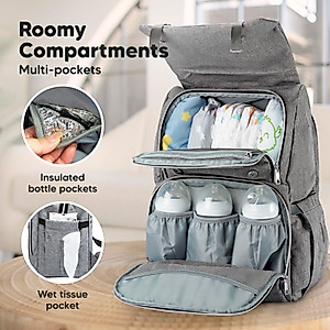 KeaBabies Baby Diaper Bag Backpack - Large Baby Bag for Boys, Girls, Waterproof Baby Backpack,Diaper Bags for Baby Girl, Baby Boy Bag Backpack, Travel Diaper Bag with Changing Pad (Classic Gray)