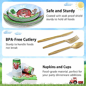 175 Pcs Watercolor Farm Birthday Decorations Plates Set 25 Guests, Barnyard Animals Baby Shower Paper Plates Napkins Cups Cutlery Set Party Supplies