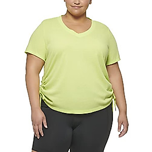 Calvin Klein Performance Women Plus Size Active Textured Pique Mesh Adjustable Side Ruching Top, Lime Fizz, 2X