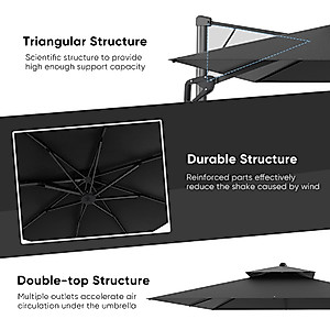 Nalupatio Patio umbrella 10FT Outdoor Square Umbrella Large Cantilever Umbrella 360°Rotation Hanging Double Top Offset for Garden Deck Pool Patio (Grey)