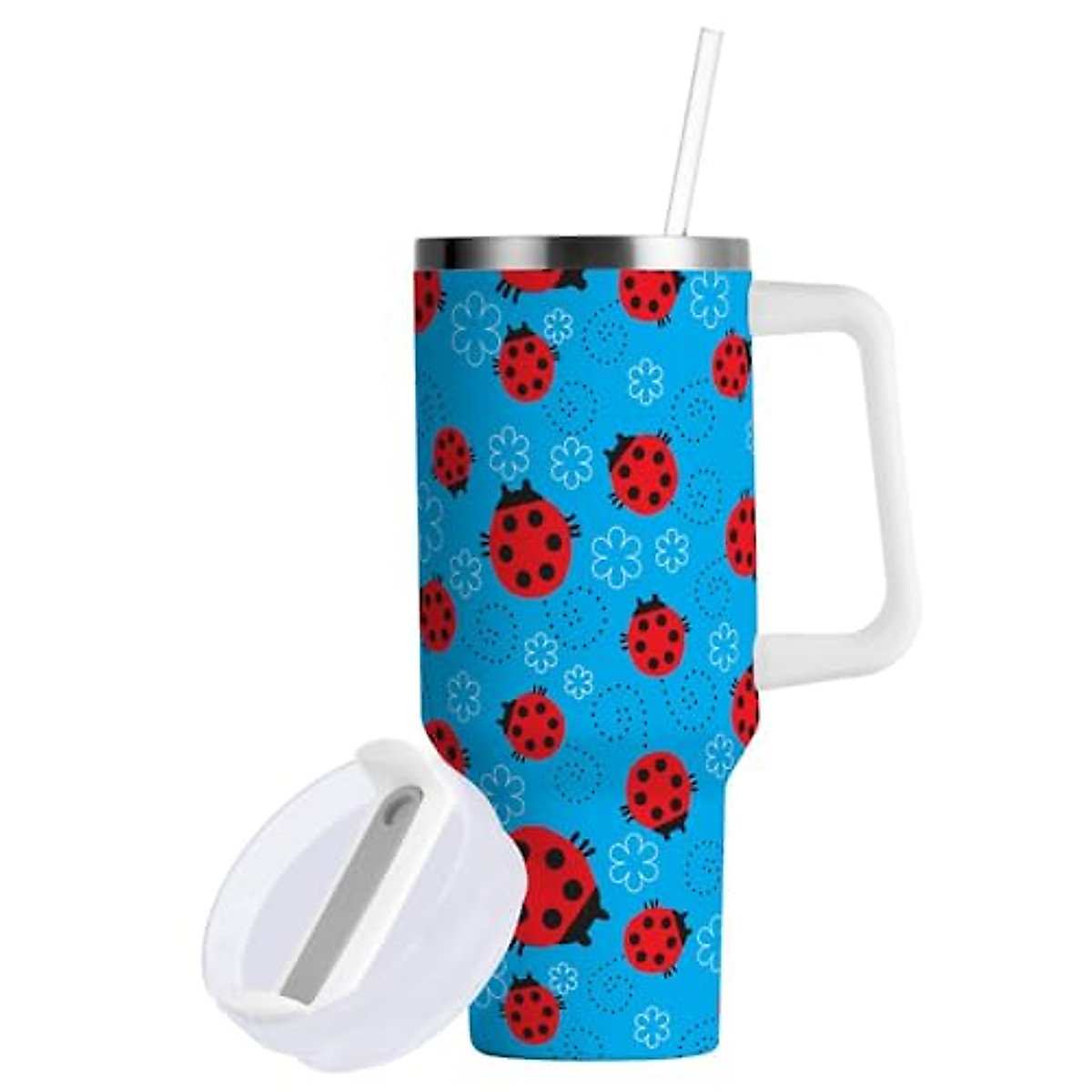 ARGTILDN 30 oz Tumbler Ladybugs Daisy Insulated Travel Mug with Handle and Straw Lid Stainless Steel Vacuum Coffee Cup Tea Beverage Container Water Bottles for Car Sports office