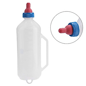 Lamb Milk Bottle Calf Goat Milk Feeder Bottle Baby Milk Feeding Screw-On Teat Feeder Detachable Nipple Sheep Replacement Nursing Bottle with Hand Grip & Scale 1L