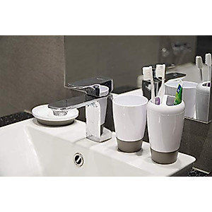 HOUSIO Eco-Friendly Bathroom Accessories Set,6Pcs Gift Set Toothbrush Holder,Tumbler,Lotion Dispenser,Soap Dish,Toilet Brush,Trash Bin Set (Black/Red)