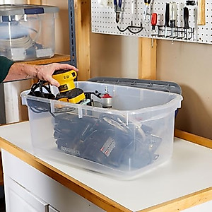 Rubbermaid Roughneck Clear Storage Container, 50 qt., Clear Base, Grey and Blue Lid, Pack of 5 (1785784)