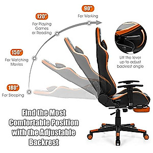 POWERSTONE Gaming Chair, Orange Gaming Chairs Ergonomic Gamer Chair for Adults with Footrest Adjustable Lumbar Support PU Leather High Back Computer Chair Swivel Stool