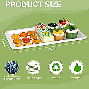 20 Pieces Rectangle Plastic Serving Trays Set 15 x 8 Inch White Rectangle Food Trays Decorative Catering Cookie Plastic Fast Food Trays Disposable Serving Platter for Party Buffet Wedding Parties