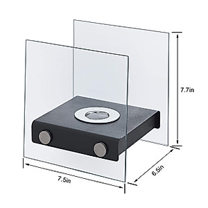 Danya B. Square Tabletop Smokeless Fireplace with Clear Glass Panels for Indoor/Outdoor Use, Ventless, Portable, 7.5" H x 6.75" D x 7.5" W, Modern Matte Black Metal Fire Pit, uses Bio-Ethanol Fuel