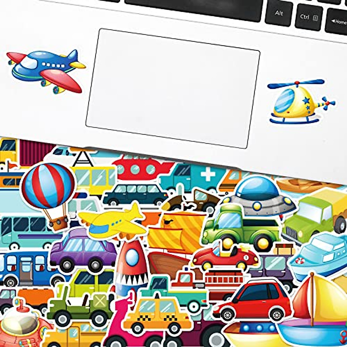 Transportation Vehicles Stickers 50 Pcs, Airplane Truck Digger Engineering Car Bus Vinyl Decal, Waterproof Sticker Pack Perfect for Toddlers, Kid, Boy, Water Bottle, Laptop, Reward Gifts for School and Home Party Supplies