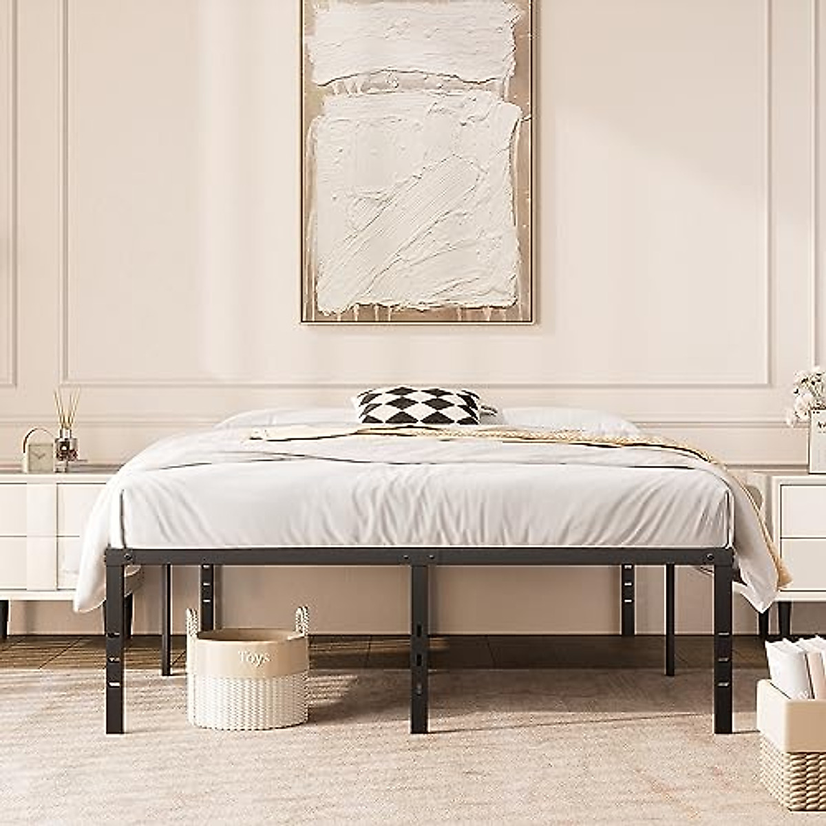 Jebosam Full Size Bed Frame No Box Spring Needed 14 inch Heavy Duty Platform Steel Support 2500 lbs Bed Frame Full Size Easy to Assembly Non-Slip Noise Free Black