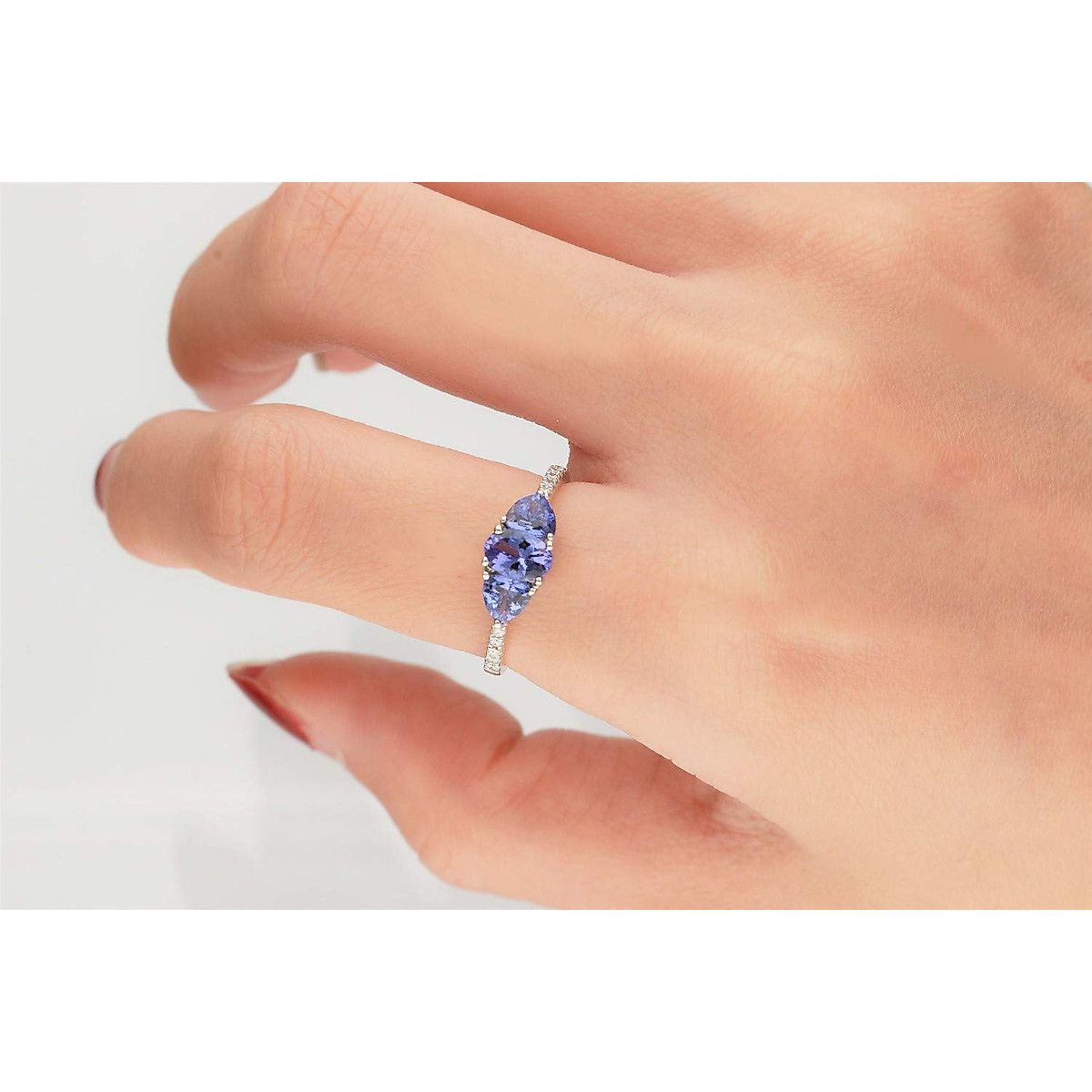 Gin & Grace 10K White Gold Genuine Tanzanite Ring with Diamonds for women | Ethically, authentically & organically sourced (Oval-cut) shaped Tanzanite hand-crafted jewelry for her