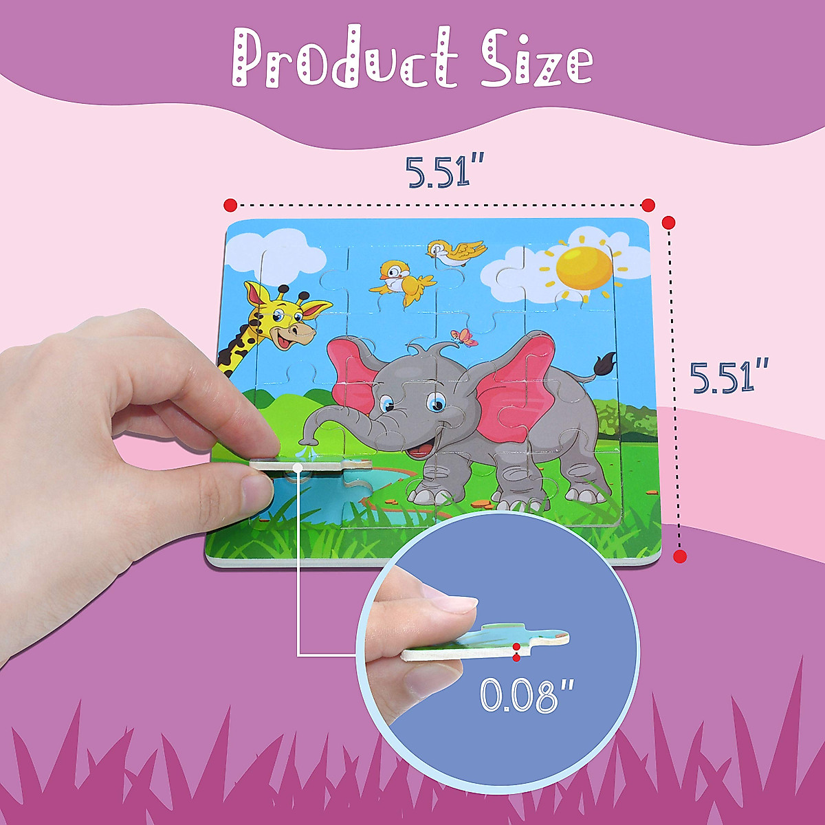 6 Packs Wooden Animals Jigsaw Puzzle, Early Educational Learning Toys Set Preschool Puzzles for 2-5 Years Old Kids