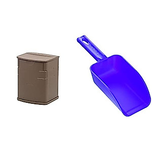 RubbermaidRubbermaid Mini Resin Weather Resistant Outdoor Garden Storage Deck Box, Mocha & Vikan Remco 63003 Color-Coded Plastic Hand Scoop, 16 oz, BlueVikan