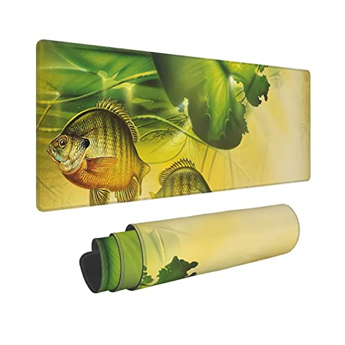 Fish Fishing Lily Pads Lake Bluegill Panfish Underwater Mouse Pads,31.5 X 12 Inch XXXL Mat Rubber Base Pad Sets Oversized Mousepad Desk Mat for Gaming