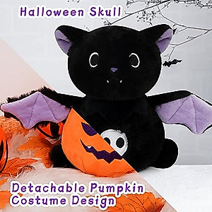 JIAJEGTGT Halloween Plush Bat, Bat Stuffed Animal Toy, Plushies Pillow Figure with Pumpkin Clothes, Decoration Gifts for Boys and Girls Black