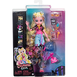 Monster High Lagoona Blue Doll in Mesh Tee and Cargo Pants, Includes Pet Fish Neptuna and Accessories Like a Backpack, Snack and Notebook