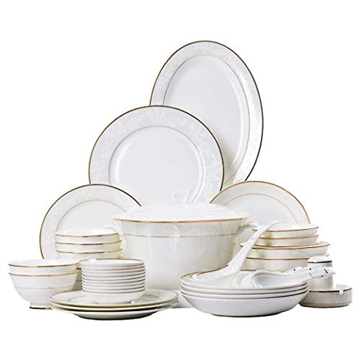 GagalU Dinnerware Set,52 Pieces Ceramics Phnom Penh Plates Bowls Combination Bone China Embossed Pattern Dinnerware Set for Banquet
