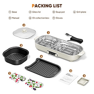 Hot Pot Electric with Grill - Korean BBQ Grill Indoor and Shabu Shabu Pot, Removable Hotpot Pot & KBBQ Grill,- Non-Stick, Adjustable Temperature, Family Size