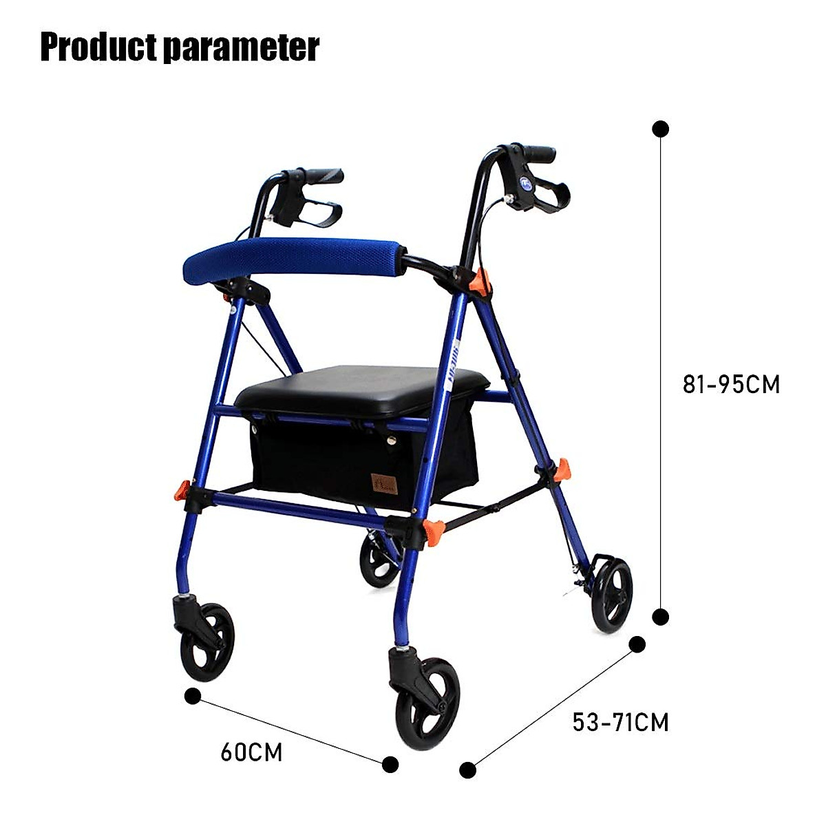 Aluminum Rollator Walker with Height Adjustable Seat, Fold Up and Removable Back Support, Padded Seat, 6" Wheels(Colour: Blue)
