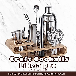 TONGTAIWQTJQ Bartender Kit Cocktail Shaker with Stylish Bamboo Stand,18-Piece Bar Tool Set with Recipes Booklet,Home Drink Mixer Set