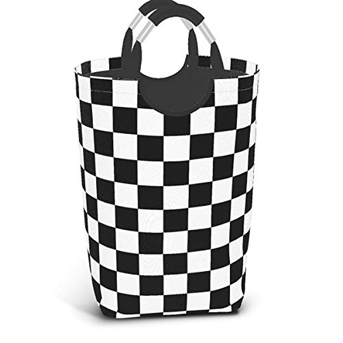 feilicase Collapsible Black White Checkered Checker Storage Bin Hamper Laundry Basket, Foldable Dirty Clothes Bag with Handles Home Bedroom Office Toys Books Organizer