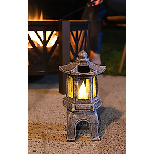 VP Home Pagoda Garden Statue, Solar Powered Statue Japanese Garden Decor, Outdoor Zen Garden Lantern, Flickering LED Garden Light (Peaceful Zen Pagoda)