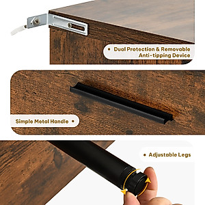 DWVO Rustic Brown 7 Drawer Dresser, 47" W Large Double Dresser Chest of Drawers, Modern Wood Storage Dresser Organizer with Black Metal Handles & Anti-Tipping Device for Hallway, Entryway