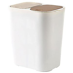 Dual Compartment Trash Can - Nordic Style Trash and Recycling Combo - Double Trash Can with Separate Pop Up Trash Bin Lids - Slim Garbage Can - Kitchen Recycle Bin - 10.2x7.1x13.2in White Trash Can