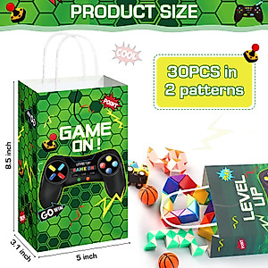 Crtiin 30 Pcs Video Game Party Gift Bags Gamer Theme Party Supplies Level up Game Paper Handbag Goodie Bag with Handle Gaming Party Favors for Girl Boy Birthday Party Decor (Dark Green, Light Green)