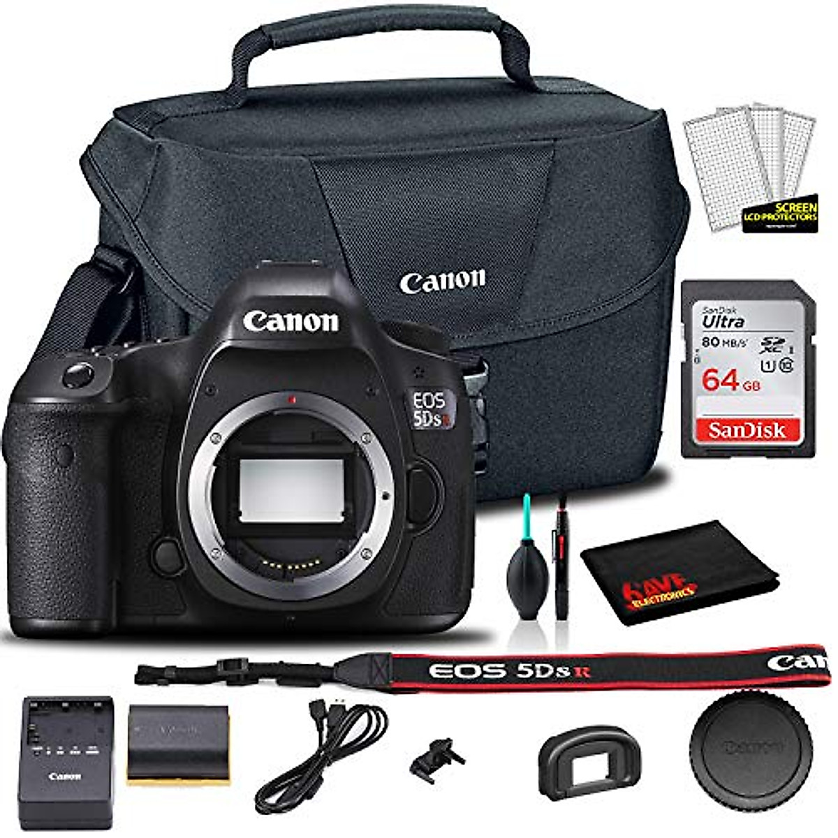 Canon EOS 5DS R DSLR Camera (Body Only) (0582C002) + EOS Bag + Sandisk Ultra 64GB Card + Cleaning Set and More (International Model)