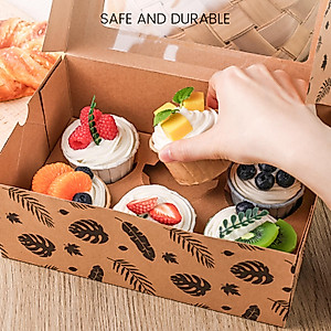HANSGO 6 Sets Kraft Paper Cupcake Boxes, 9.5 x 6.3 x 3 Inches Cupcake Carrier with Window Holding 6 Count Cupcake Holder Containers Pastry Boxes for Bakery Muffins Cookies Treats Desserts
