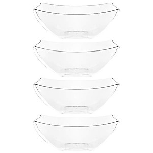 PLASTICPRO Disposable Square Serving Bowls, Party Snack or Salad Bowl, Plastic Clear or White Pack of 4 (16 OUNCE, Clear)
