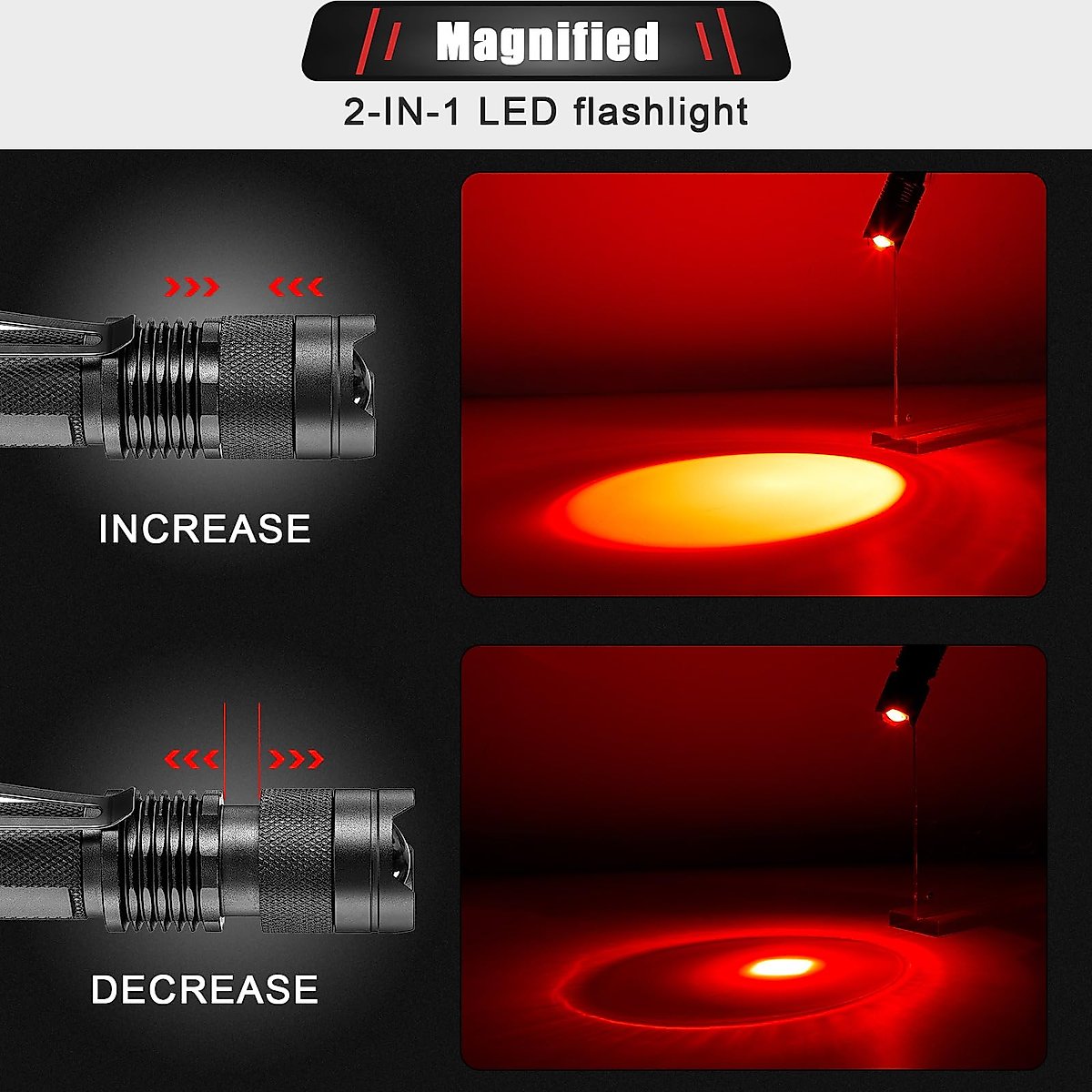 Honoson 4 Pieces Red Flashlight LED Single Mode Light One Mode LED Torch Scalable Red Light Flashlight for Astronomy Aviation Night Observation