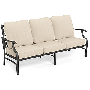 SUNSHINE VALLEY Metal Patio Furniture Sofa with 5.75" Super-Thick Waterproof Cushion, 3-Seater Deep Seating & High-Back Outdoor Couch for Patio Backyard Deck Front Porch